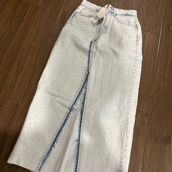 Zara | Pants & Jumpsuits | Zara Light Blue Deep Split Denim Skirt ...